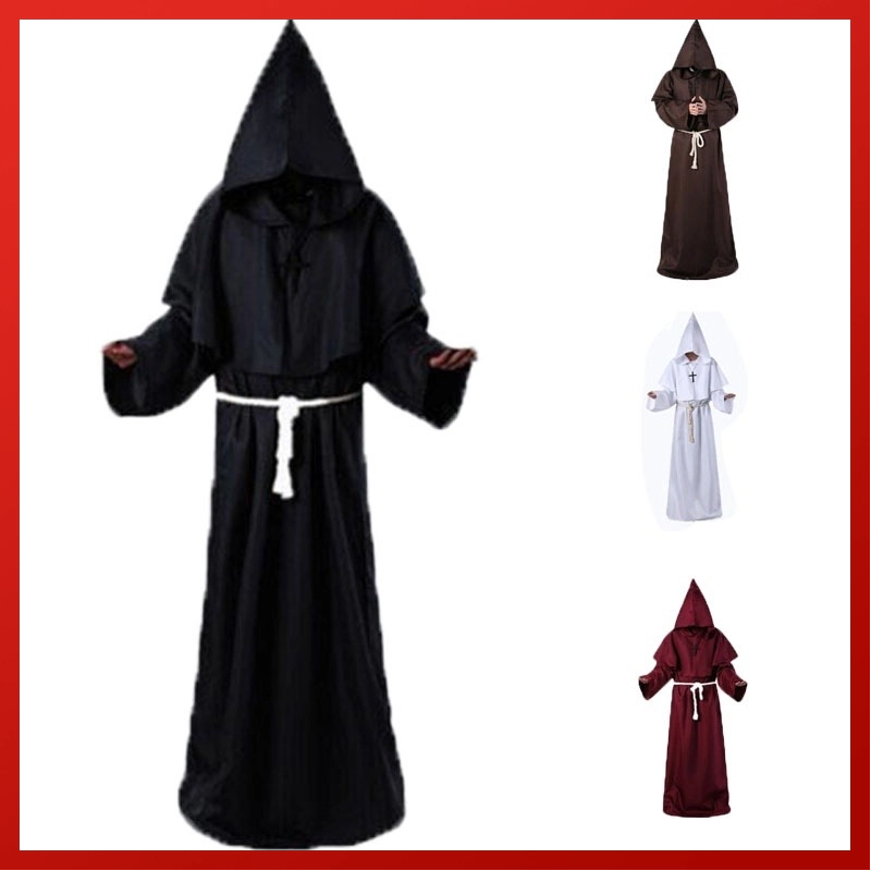 Rabbite Medieval Monks Hooded Priest Robe Wizard Halloween Cosplay ...