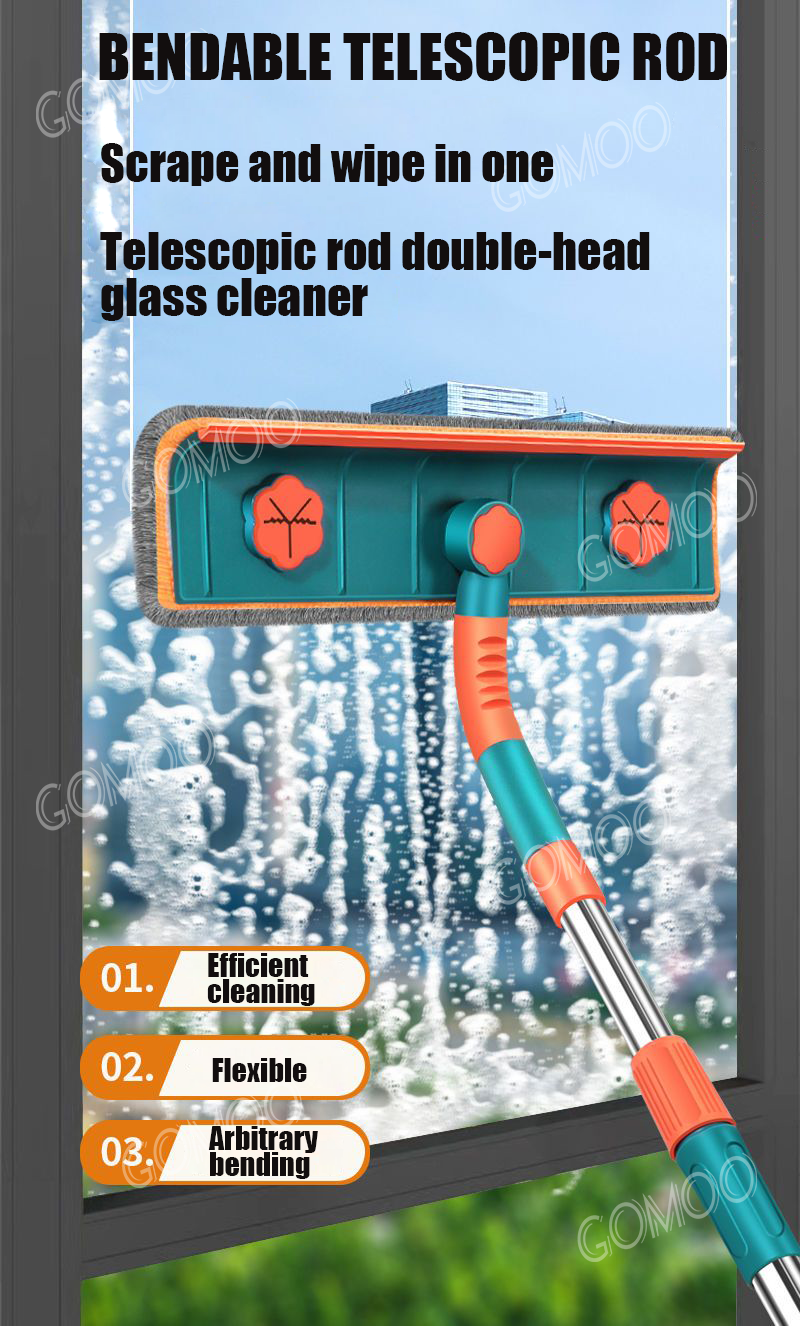 3IN1 Window Cleaner with Wiper Strip Telescopic Rod Detachable Long ...