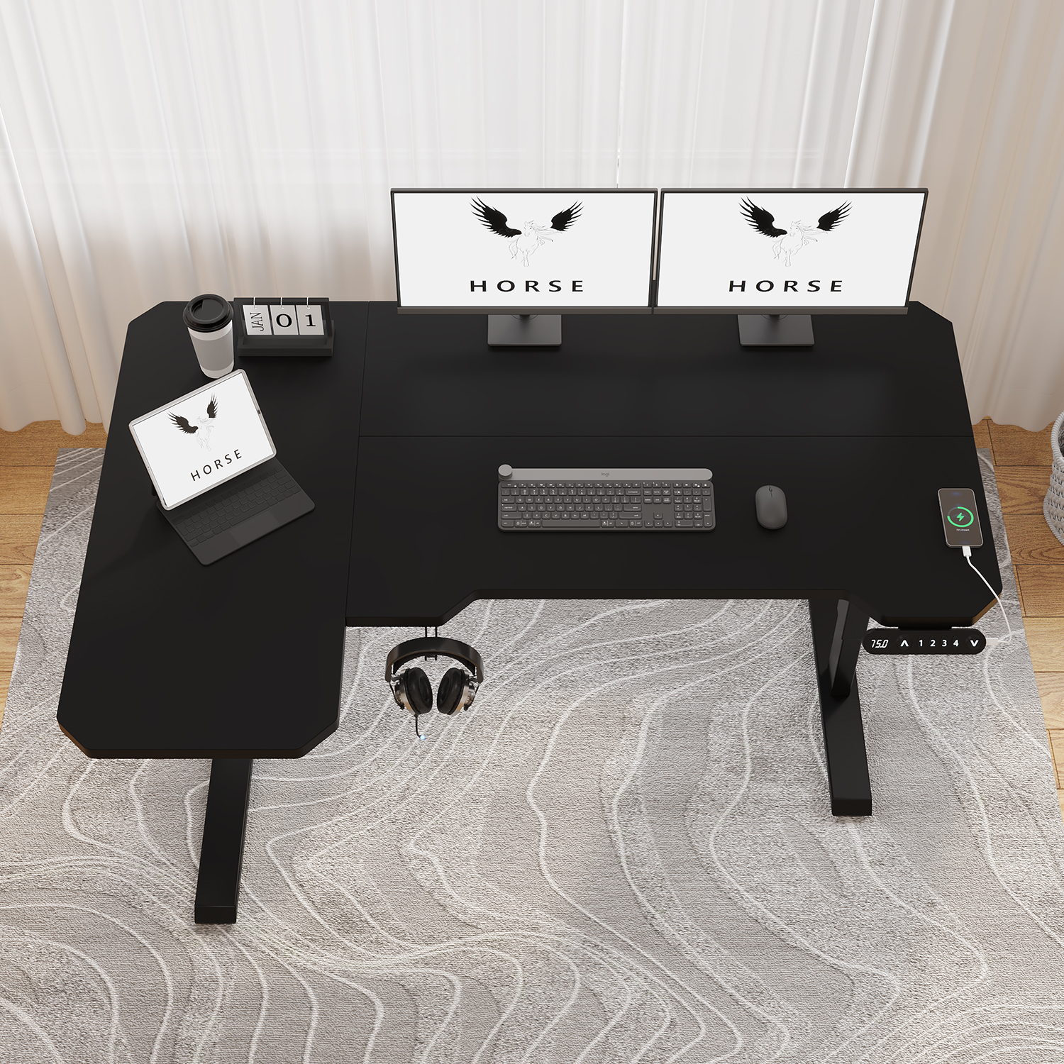 Mxtark 1.5M L Shape Electric Standing Desk Adjustable Height Memory ...