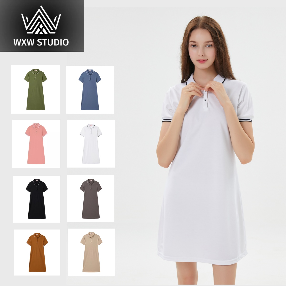 WXW Polo Dress For Woman Classic Solid Color Solo skirt Korean Fashion Casual Dress 8801 ...