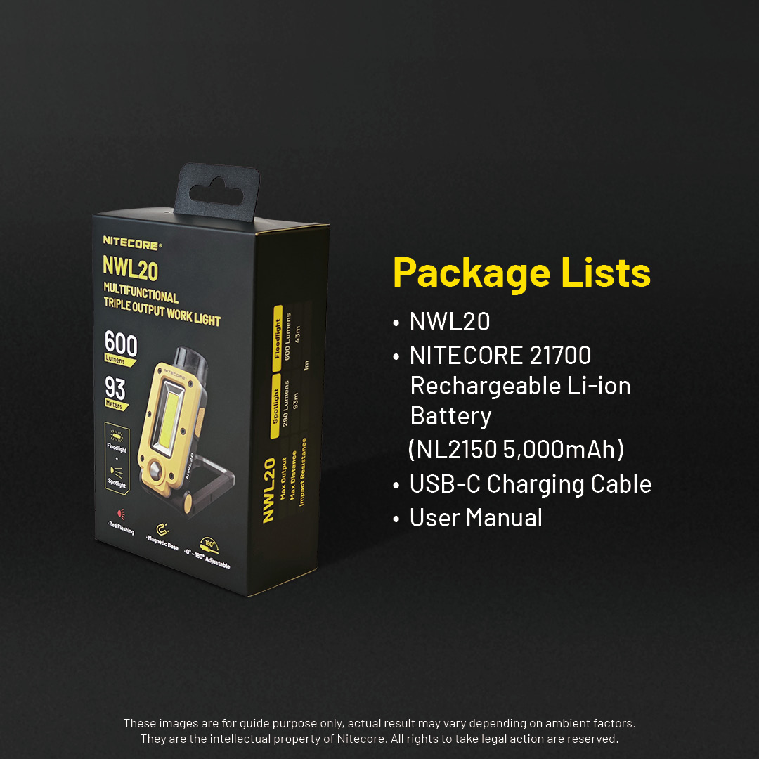 Nitecore NWL20 Multifunction Work Light - 600 Lumens - Floodlight - Spotlight - Replaceable ...