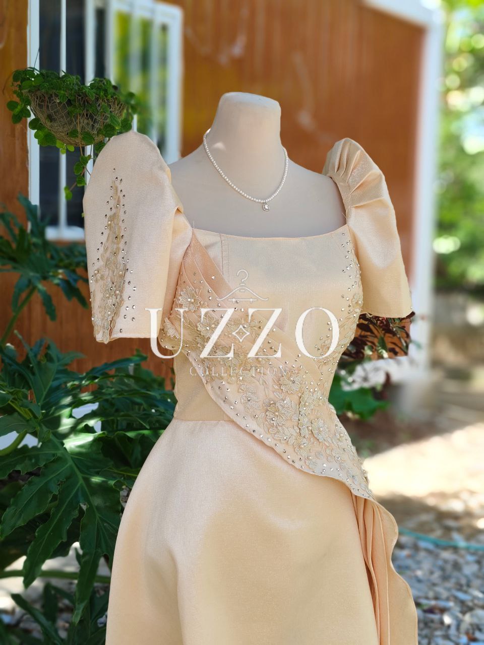 HABLON II Filipiniana Mestiza Sided Midi Dress 3D Lace Metallic Beads ...