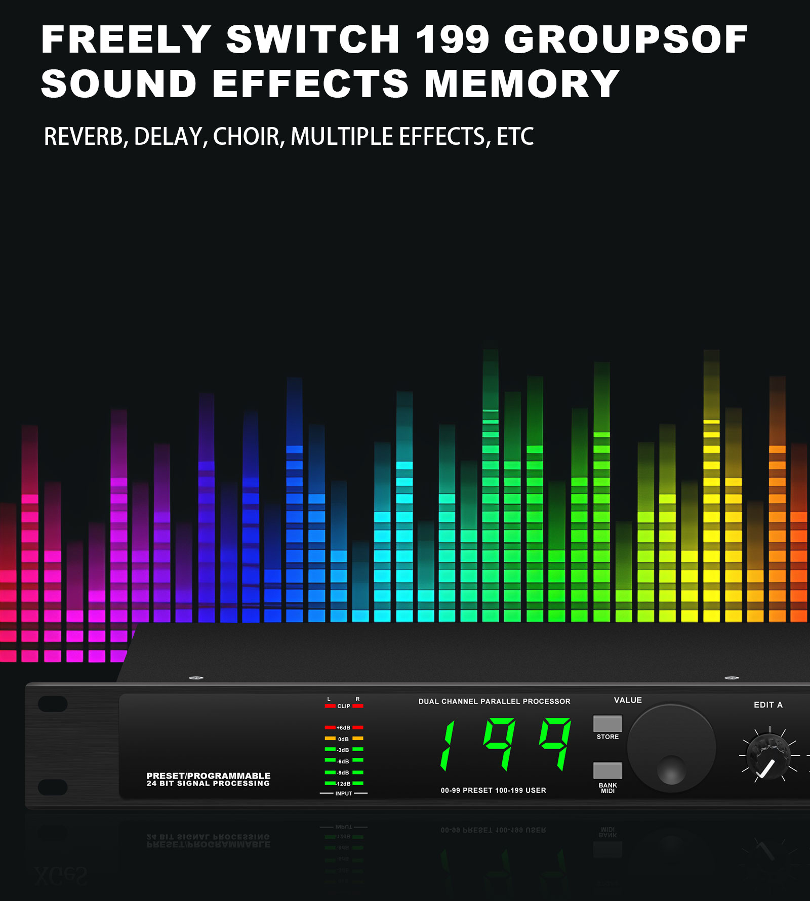 Professional audio sound processing Effect with a subwoofer output, 2 ...