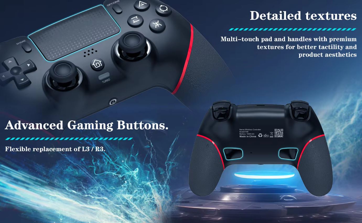 T48 Wireless Bluetooth Dual Shock Controller Advanced Gaming Buttons 6-Axis Gyro Ergonomic ...