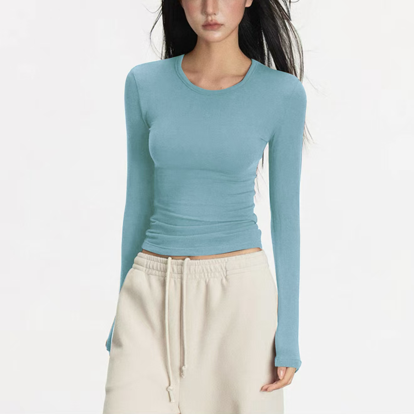 Angelcity Double Lining Tops For Women Full Length Long Sleeve Roung ...