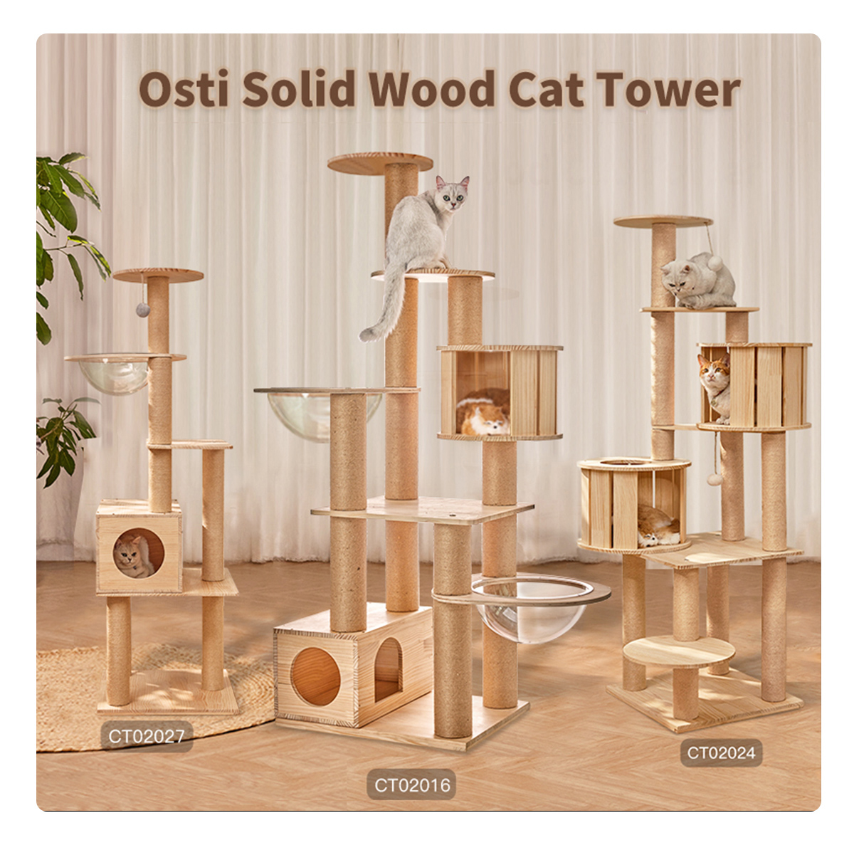 Osti Luxury Dual Space Capsule Pine Wood Cat Tree for Multiple Cats All ...