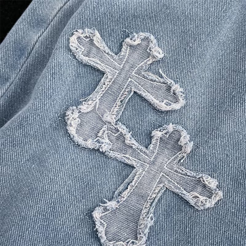 Jeans For Men Baggy Denim American Cross Printed Aesthetic Pants Washed ...