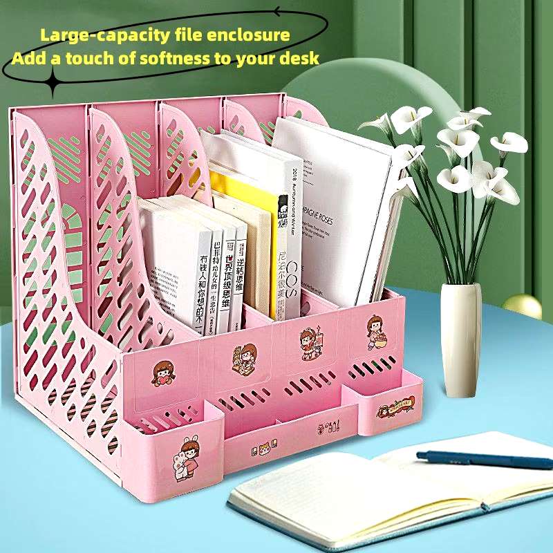 Four layer File Data Storage Rack with Pen Holder plastic file rack ...