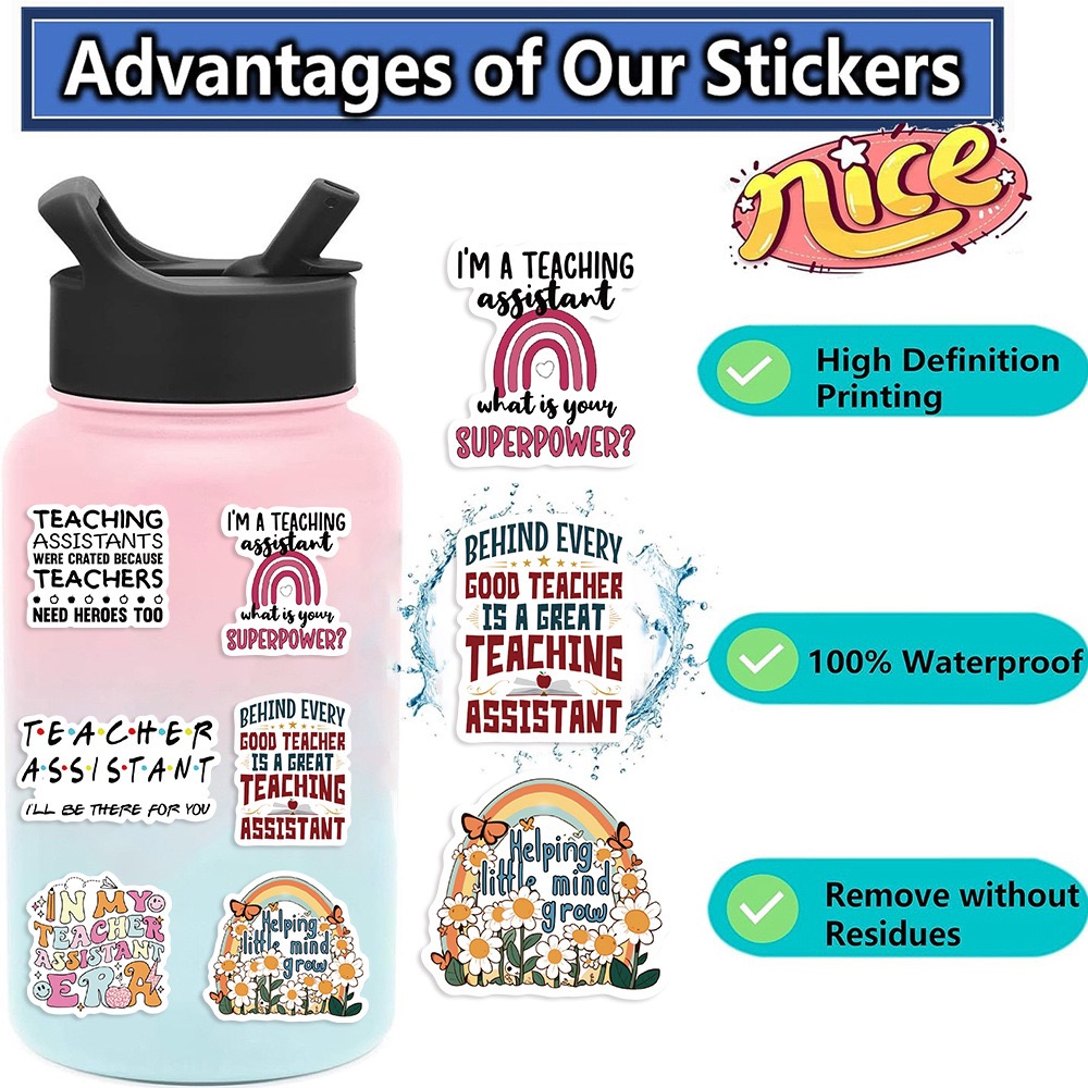 50Pcs/Set teacher assistant Stickers DIY Phone laptop Waterproof Decals ...