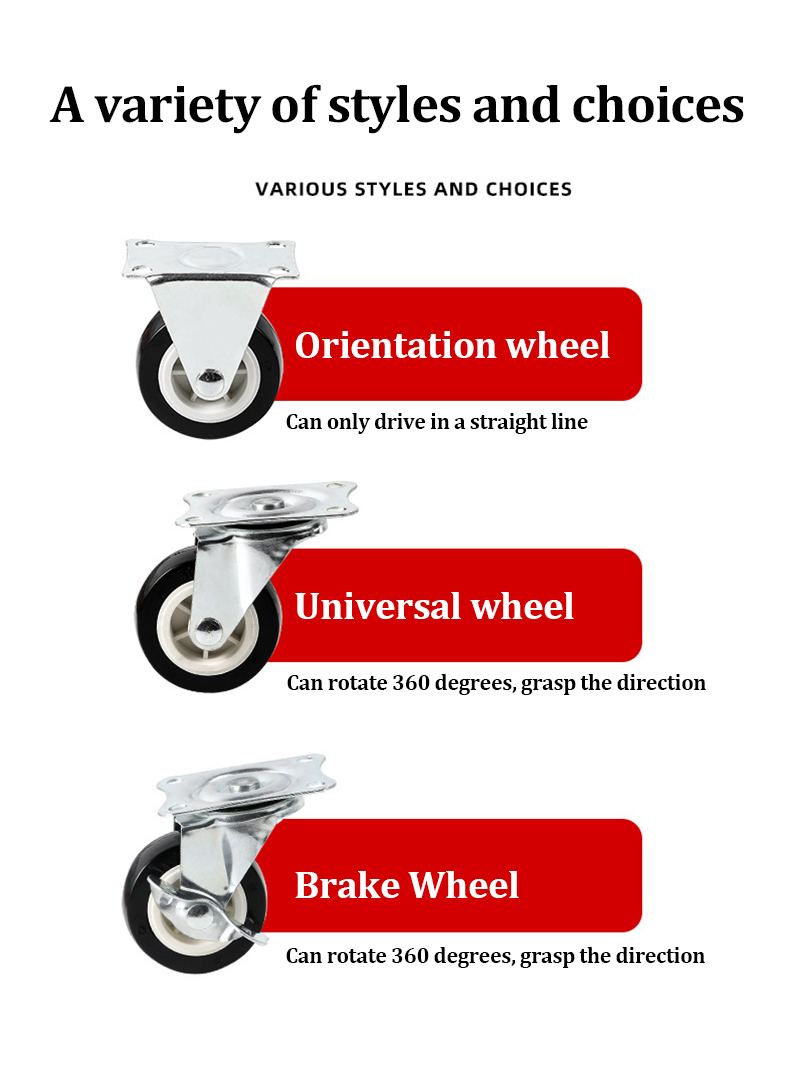 1"-3" Black Rubber Caster Wheels, Rotate With Lock & No Lock Heavy Duty ...