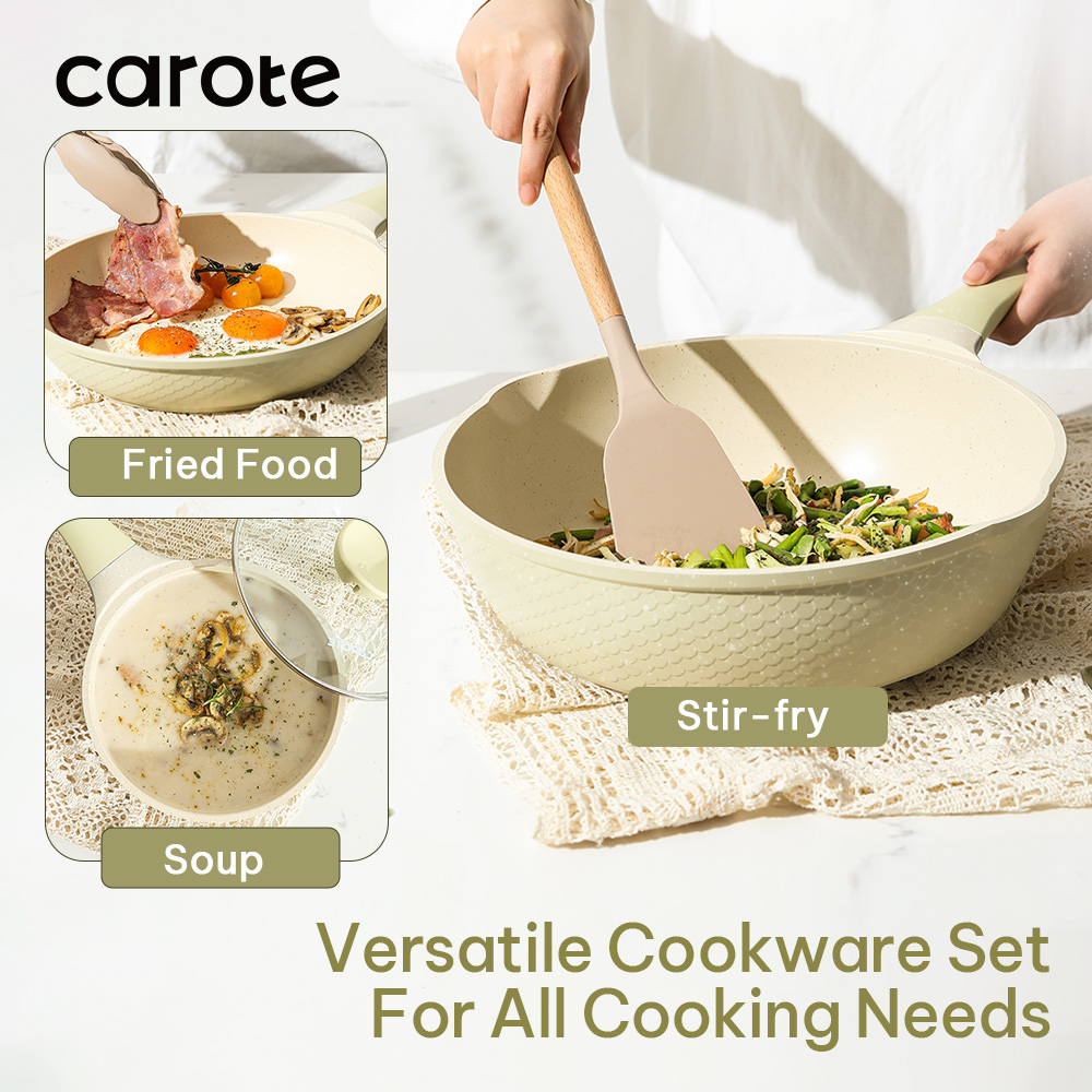 CAROTE Nonstick Cookware Set 7Pcs Granite Frying Pans & Pots NO PFOA ...