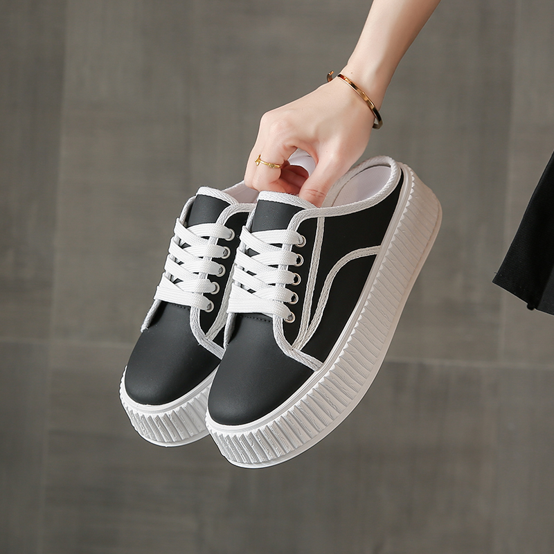 「KAEVE」5 CM bottom Casual chunky srubber slip on fashion leather half ...