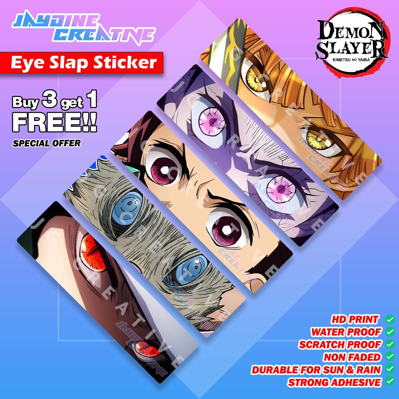 BUY 3 GET 1 - Demon Slayer - Eye Slap Sticker Indoor Outdoor Vinyl ...