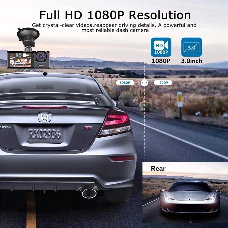 Lenovo Car Dash Cam Front And Rear 1080P HD 3 Cameras With Night Vision ...