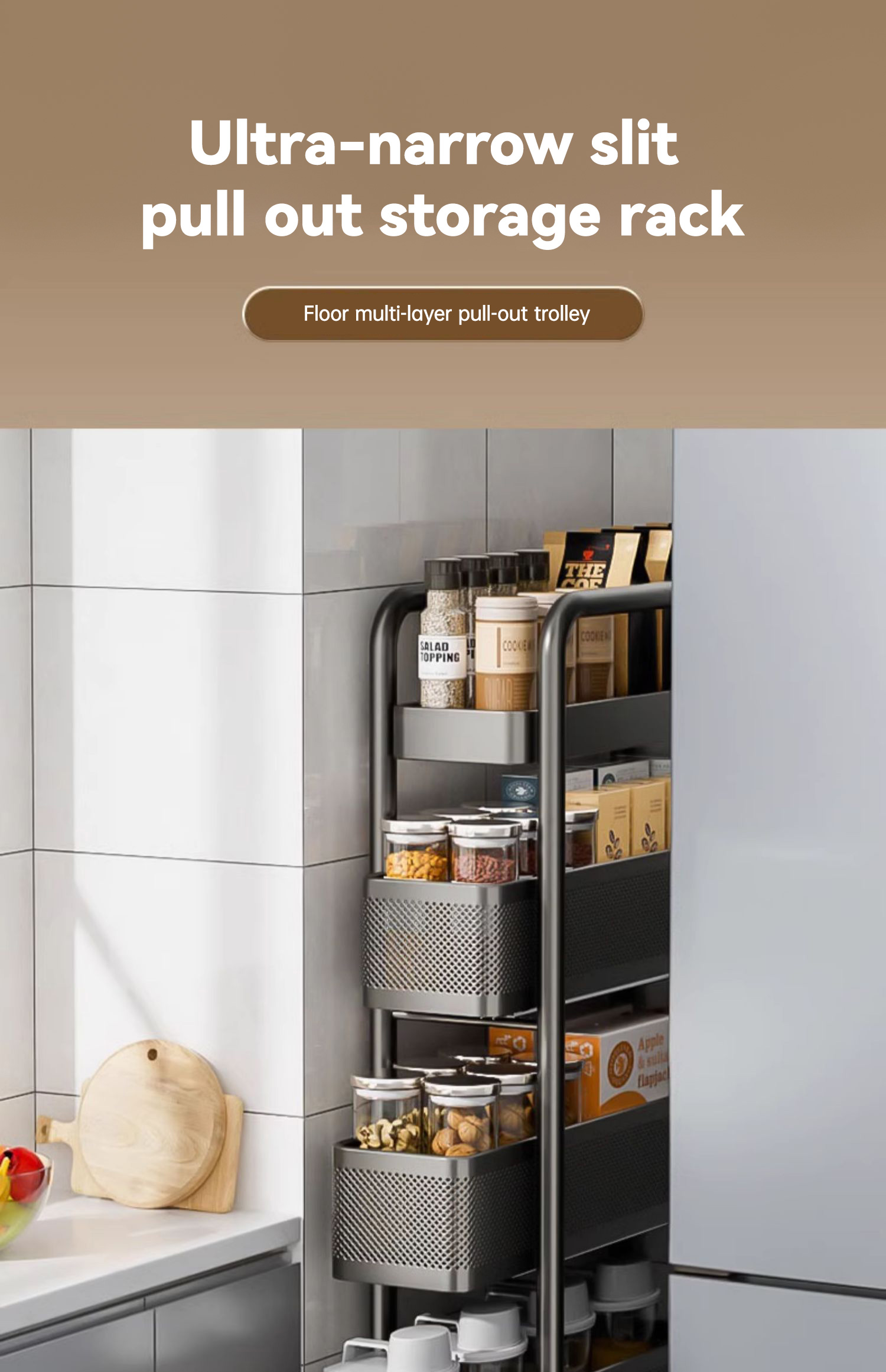 5-Story Kitchen Trolley 360 Degree Mobile Car Storage Rack With Slide ...