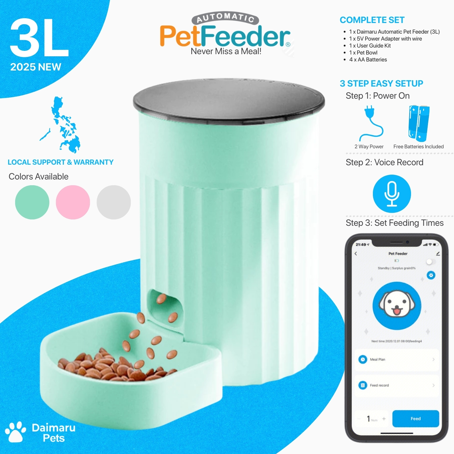 Daimaru Smart Pet Feeder - Voice Record Call Function & Dual Power for ...