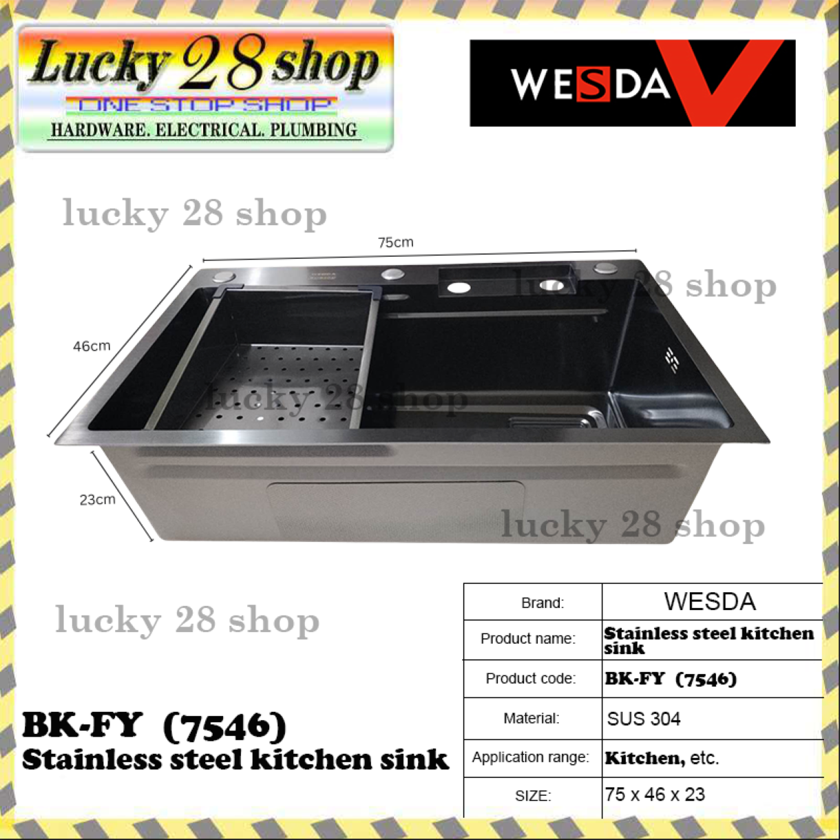 WESDA (BK-FY) STAINLESS STEEL KITCHIN SINK (75x46x23cm ) | Shopee ...