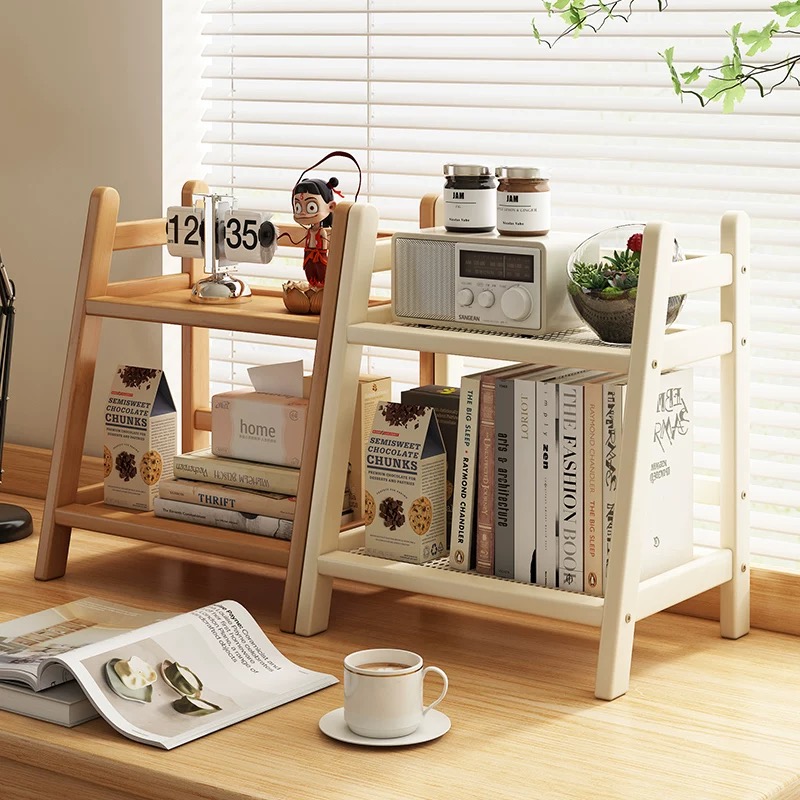 [On Hand]Table Storage Rack Wooden Double-Layer Table Shelf Bedroom ...