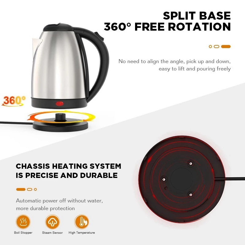 CQW Household Kettles Wireless Electric Kettle Heater Stainless Steel ...