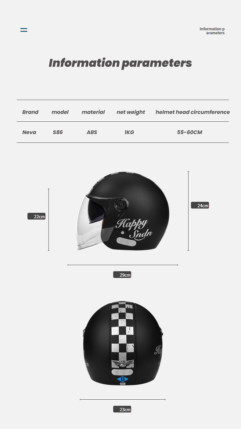 NEVA Retro Classic Motorcycle Helmet Open Face Dual Visor with ICC ...