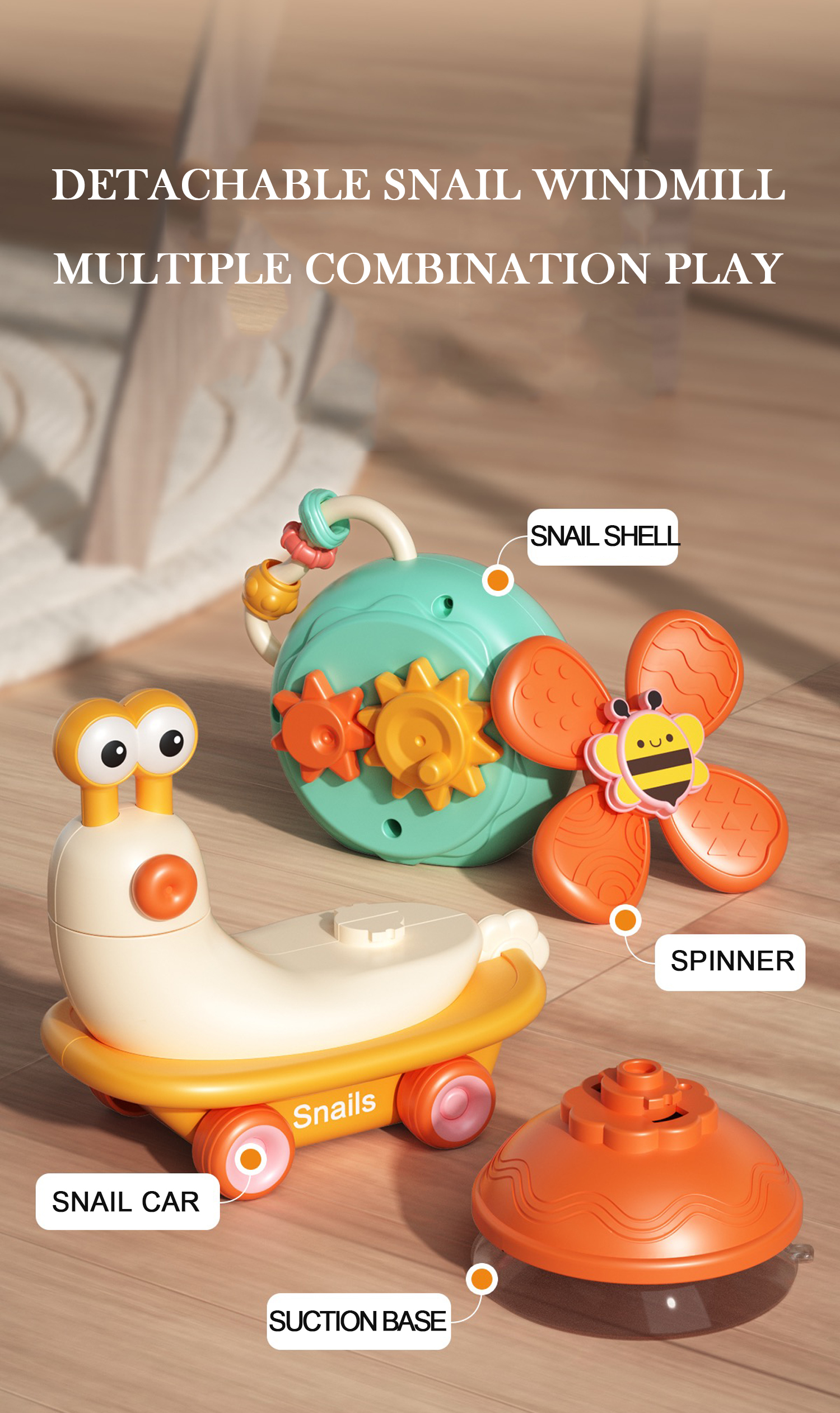 【S.mart】Multifunctional Snail Windmill Toy - Detachable Inertia Car ...