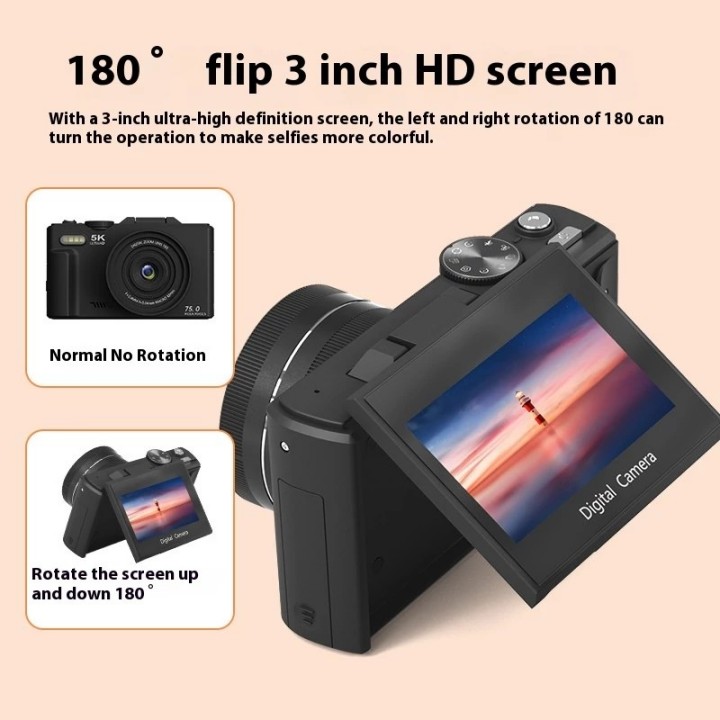 5K Digital Camera 75MP HD Photography 180° Flip Screen Mini Selfie ...