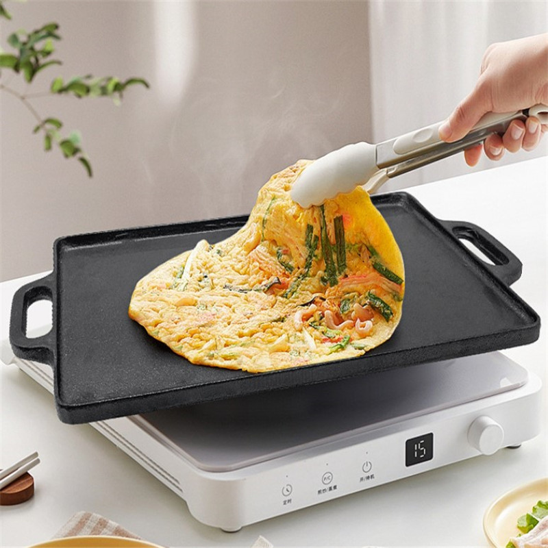 Cast Iron Double Sided Griller or Outdoor Barbecue Frying Pan Baking ...