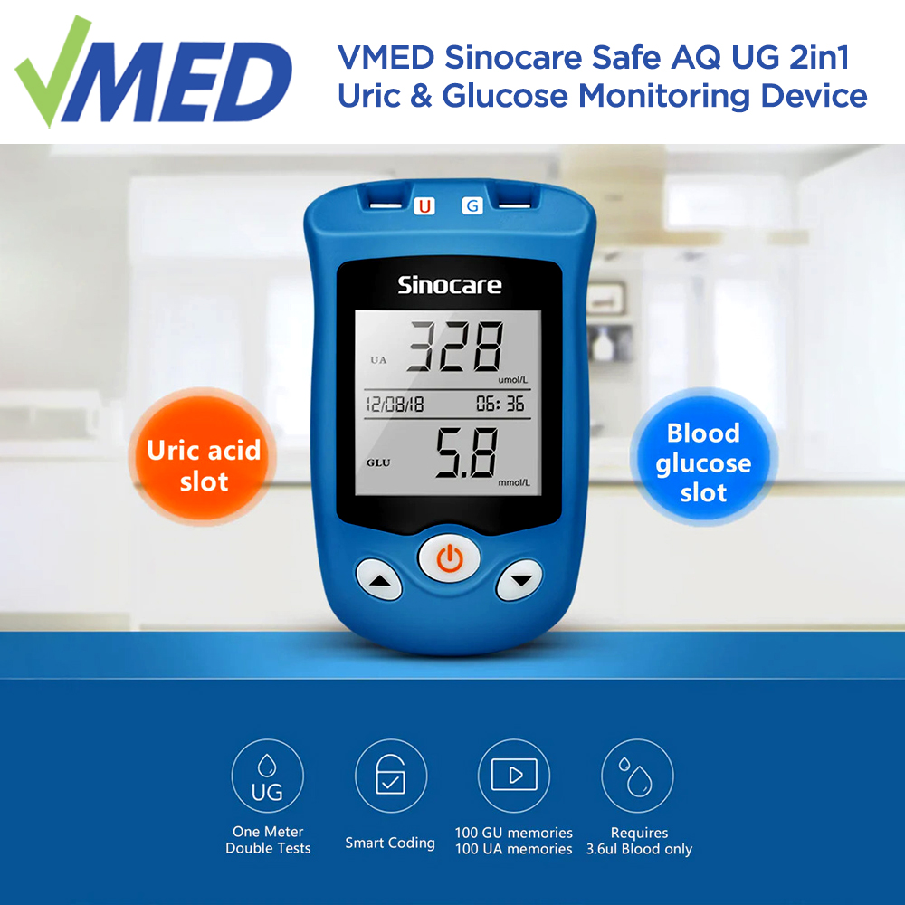VMED Sinocare Safe AQ UG 2 in 1 Uric and Glucose Monitoring Device ...