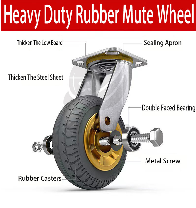 Heavy Duty Caster Wheel 3/4/5/6/8Inch Noise Reduction Wear Resistant ...
