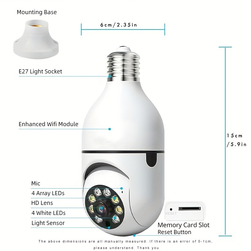 HEIYOUCAM Indoor 2MP pan tilt bulb camera with dual band WiFi6 Light ...