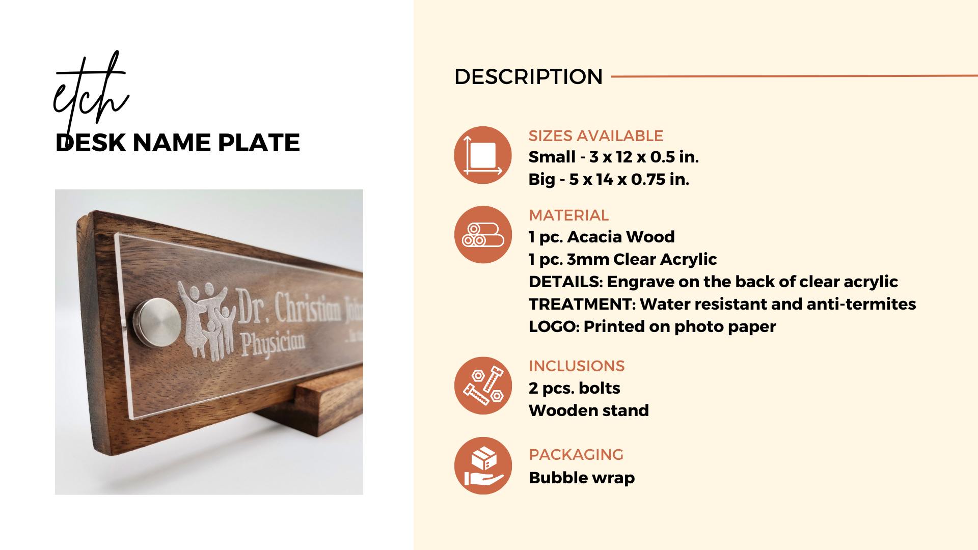 Acacia Wood Table Desk Name Plate on Laser Etched for Lettering ...