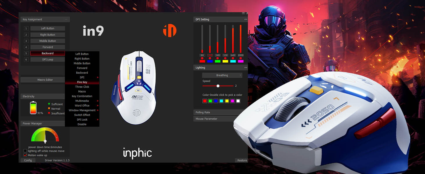 Inphic IN9 3Mode Wireless Gaming Mouse Rechargeable 10000dpi 1KHZ Macro ...