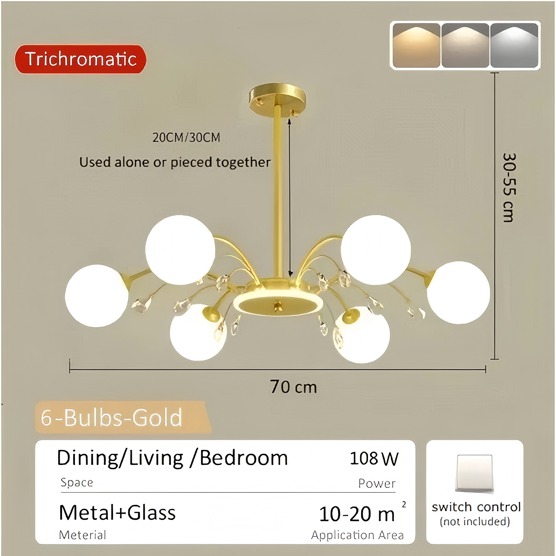 Modern Ceiling Chandelier For Living Room Pendant Lamp Tri Color Haging ...