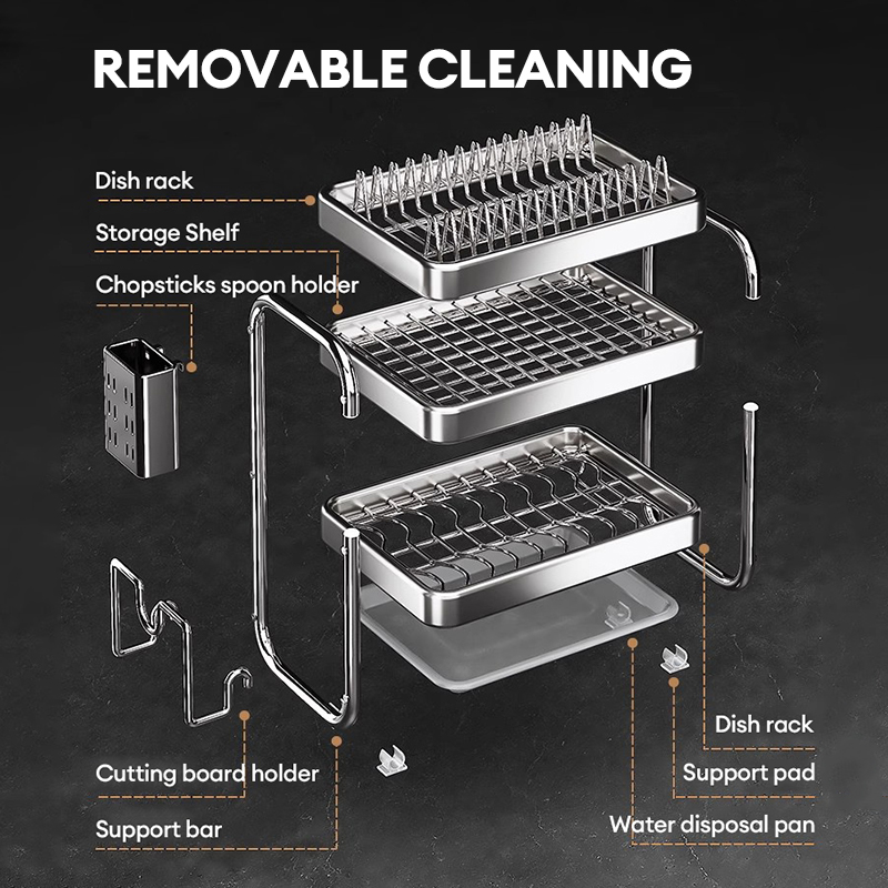 GSlife 2/3 Tiers Dish Drying Rack 304 Stainless Steel Kitchen Storage ...