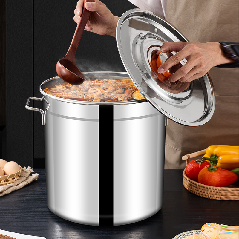 Nipiin Stainless Steel Pot Bucket with Lid Soup Pot Extra Thick ...
