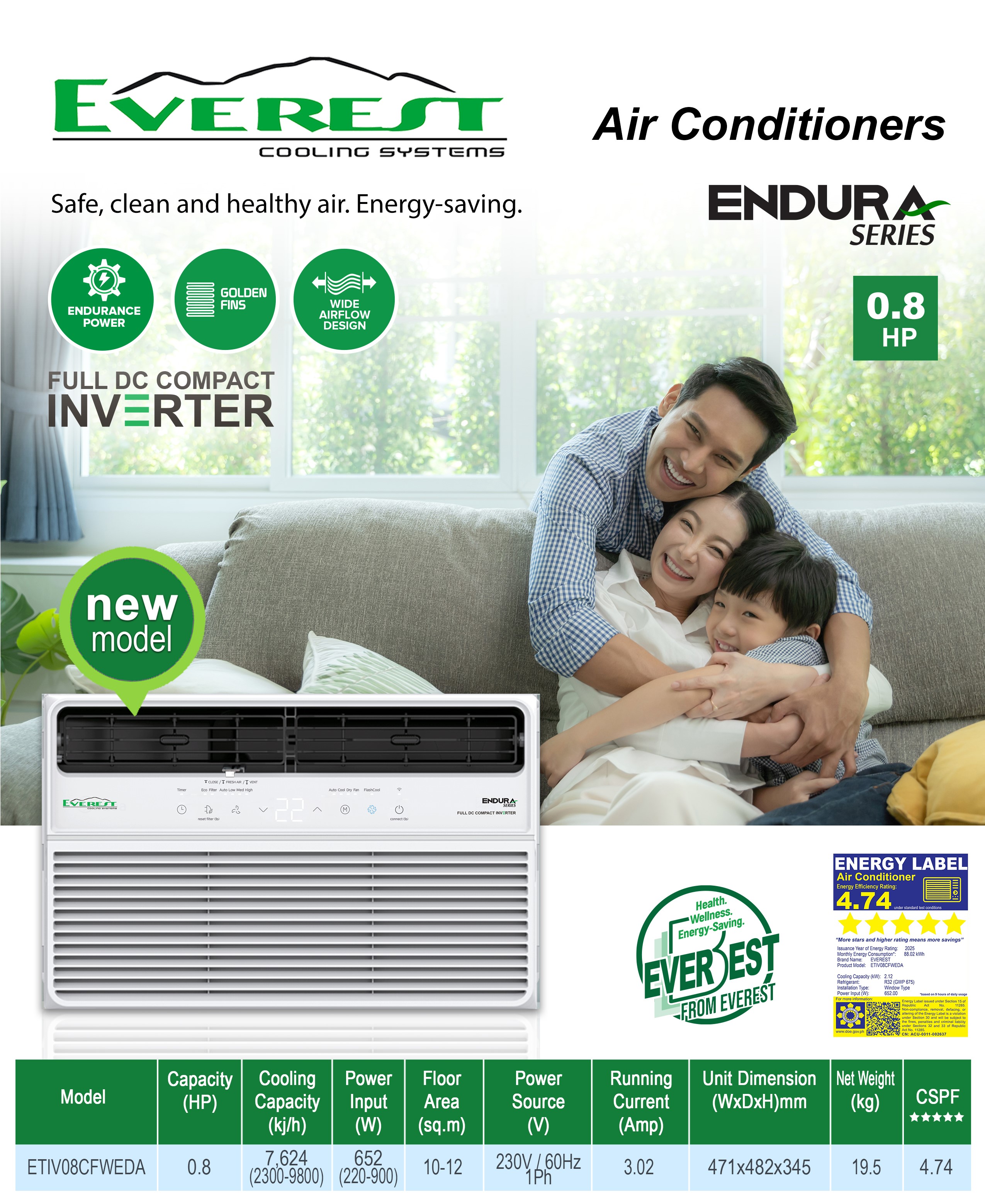 Everest Endura 0.8HP Inverter Window Type Aircon/Full Dc/ Top Discharge ...
