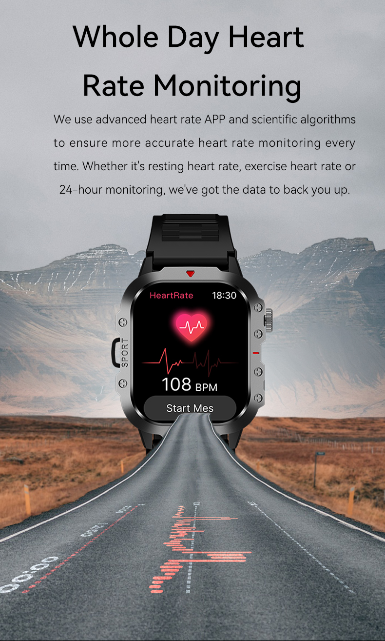 H11 Rugged Smart Watch for Men with Flashlight 2.01” HD Touch Bluetooth ...