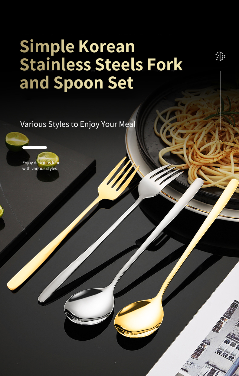 12Pcs Elegant Stainless Steel Spoon and Fork Thick Flatware Korean ...