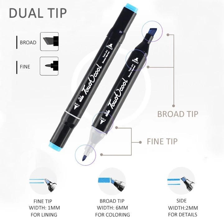 Dual Head Based Marker Pen Set Students Twin Tip Ink Pen Sketching ...