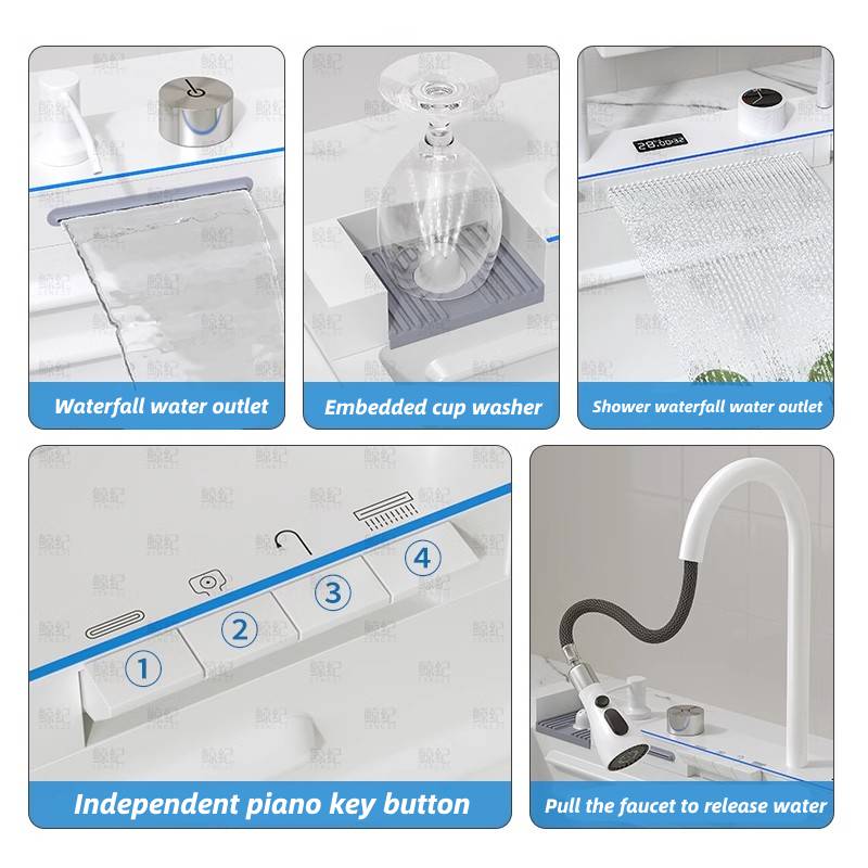 AUX Digital Display Waterfall Lababo Kitchen Sink 304 Stainless Steel ...