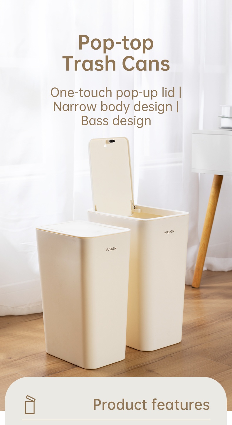 Deli Vusign 8L/10L Pop-Up Trash Can Dustbin Narrow Garbage Can Bathroom ...