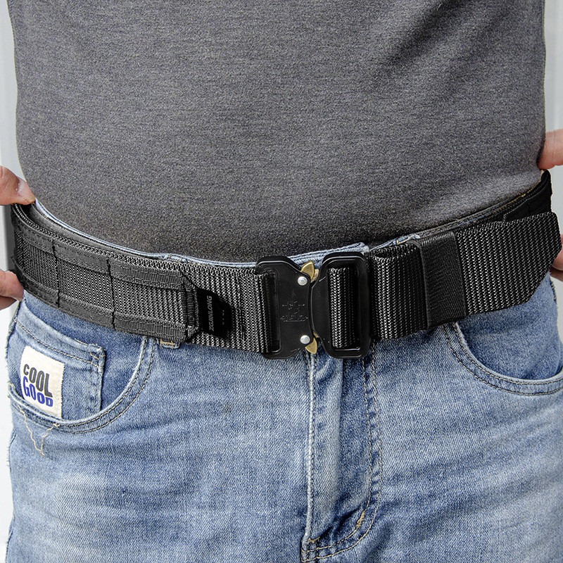 Men's Belt 2 Inch Metal Buckle Quick Release Laser Cut Combat Belt Men ...