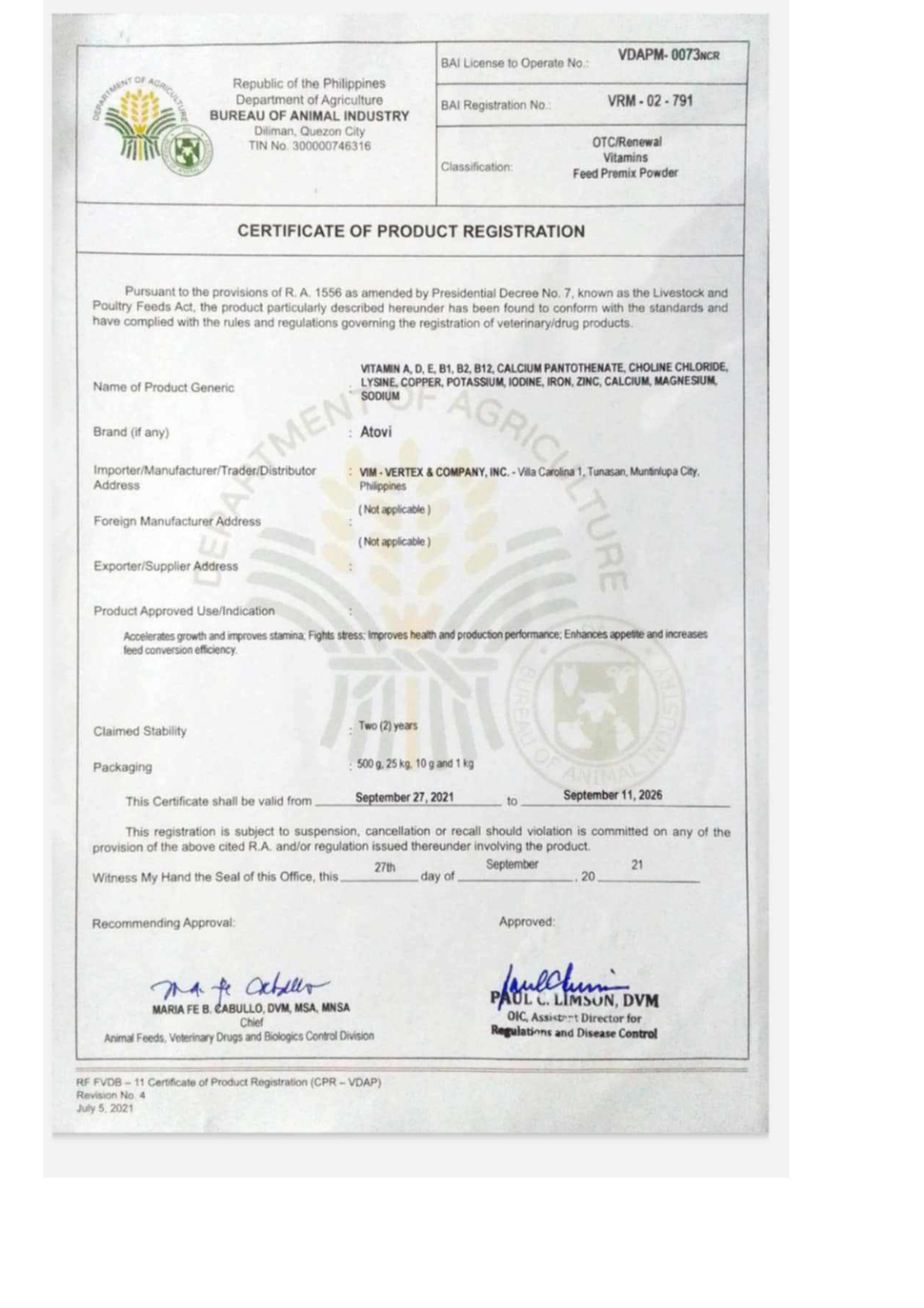 Atovi Nanotechnology-Feeds Premix 1kl-viddavet Atovi Nanotechnology ...