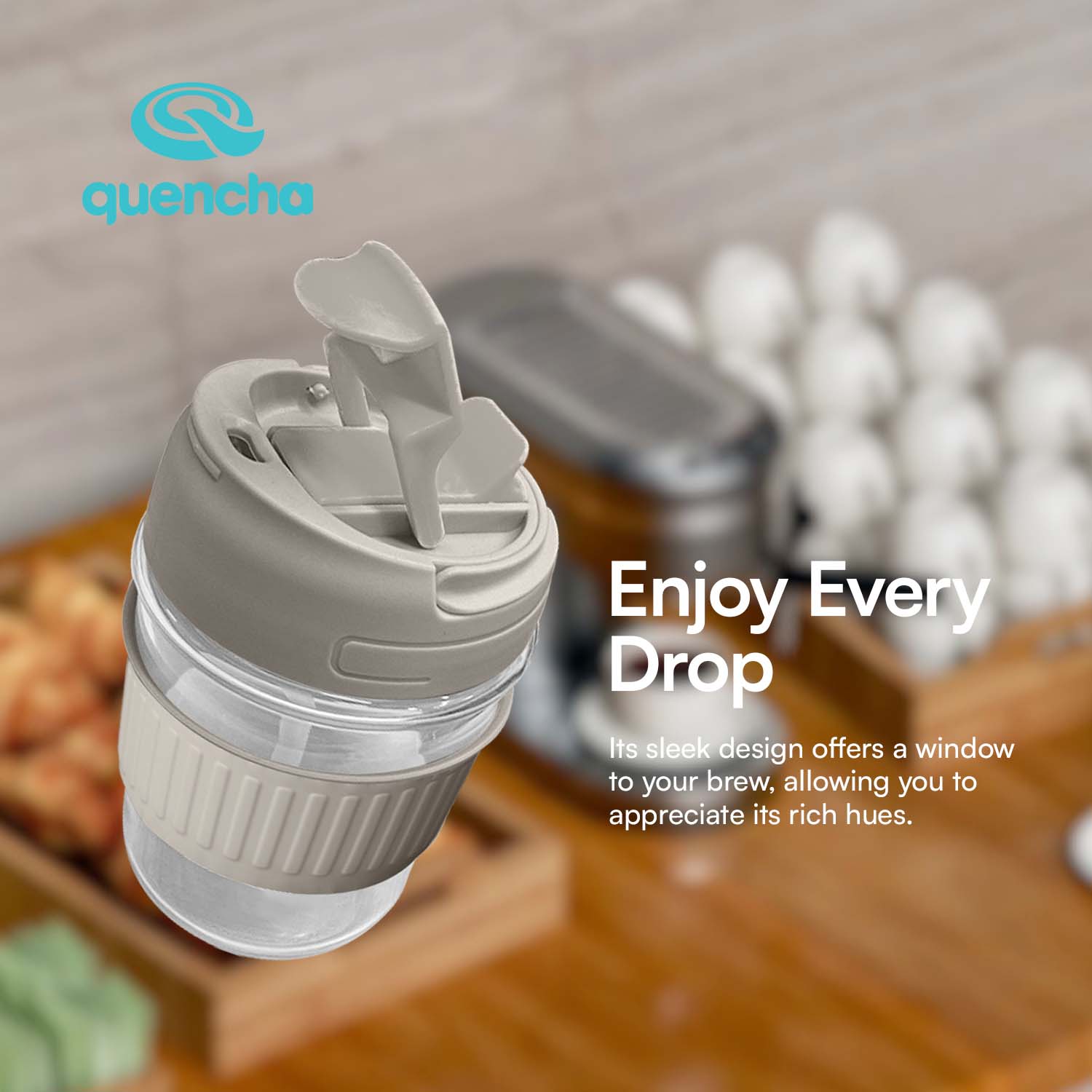 Quencha 12oz Glass Coffee Tumbler with Built-in Straw – Reusable, Leak ...
