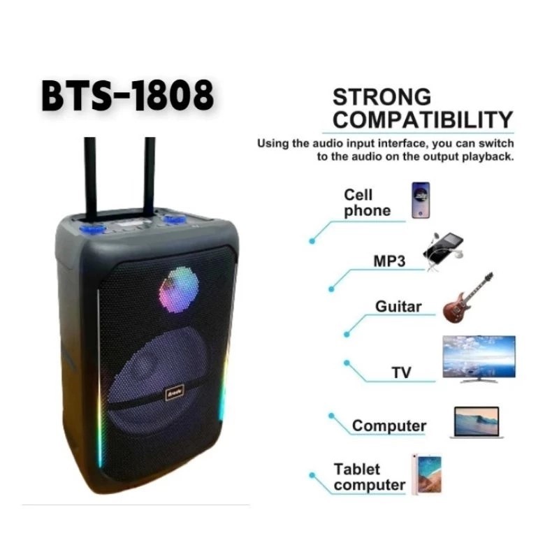 BTS-1808 Brodu ikaraoke speaker Rechargeable trolley portable 12-inch ...