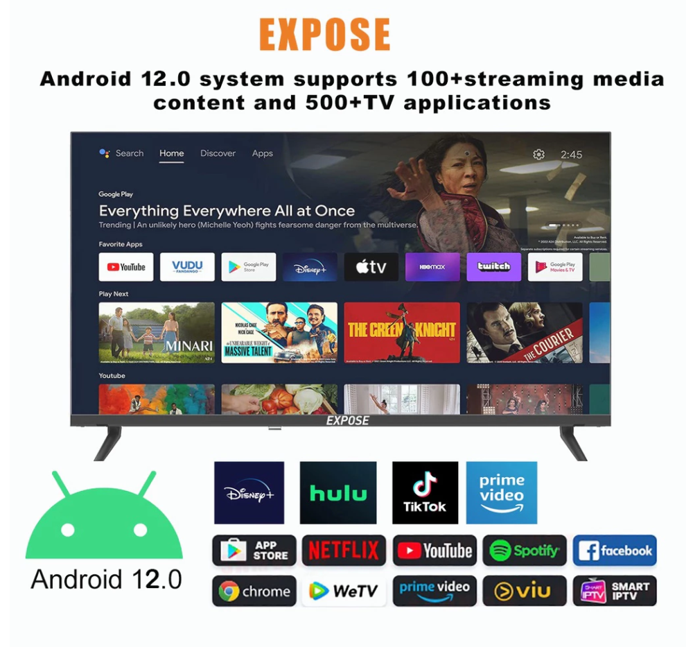 Expose Smart TV 19 24 32 43 50 55 Inch FHD Flat Screen Android 12.0 BT ...