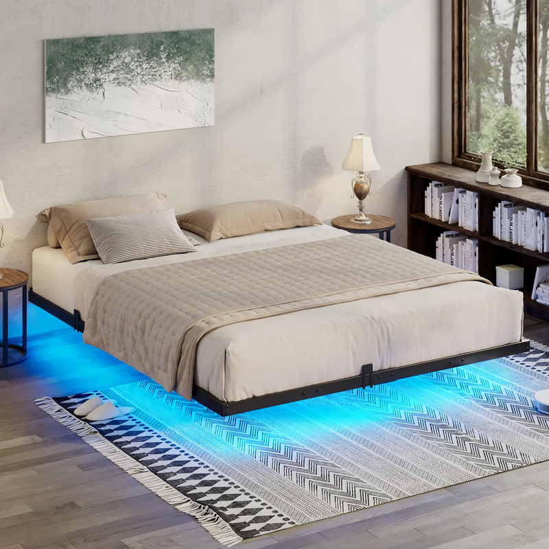 Floating Bed Frame with Music-Sync LED Lights RGB Neon Glow Gaming Room ...