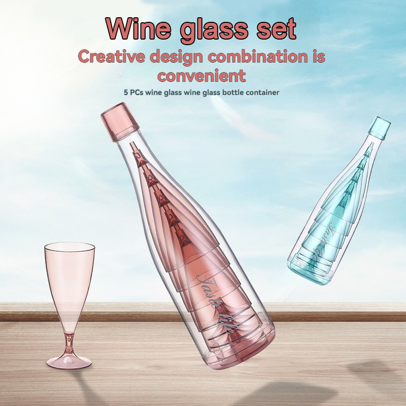 Plastic Red Wine Glass Set PS Transparent Cups Portable Creative Plastic Folding Goblets ...
