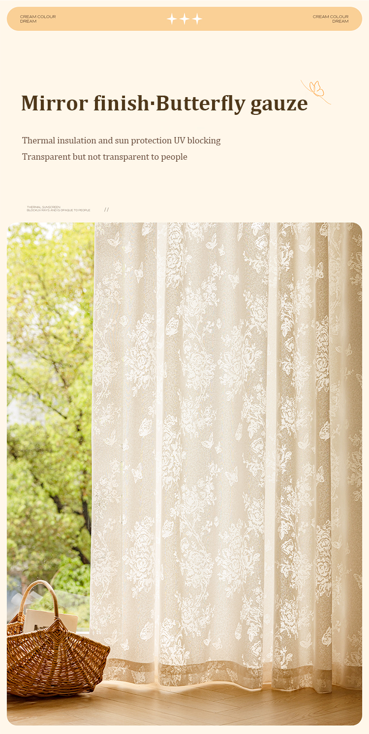 JDG Floral Lace Sheer Curtain With Design,5/7ft Luxury Butterfly ...