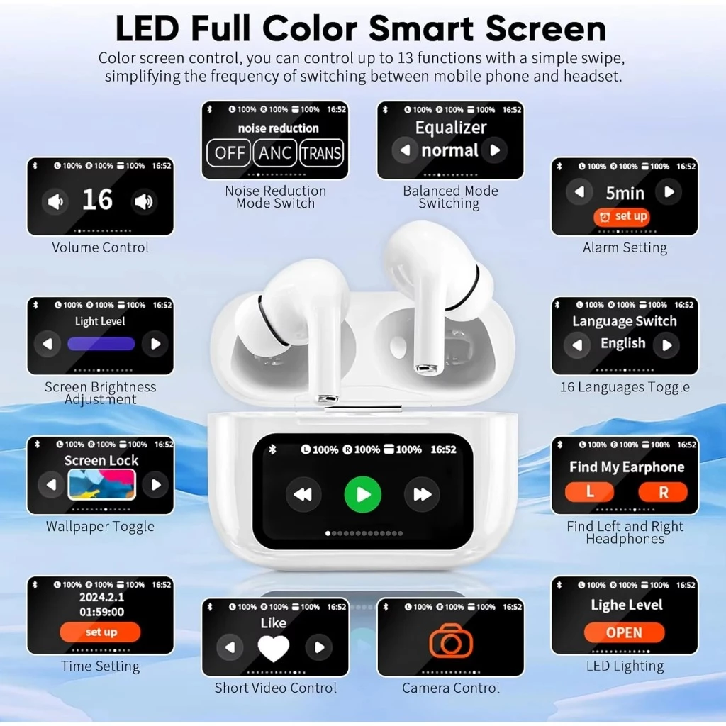 A9 Pro Headset LED Touch Screen Noise Cancelling Bluetooth Earphones A ...